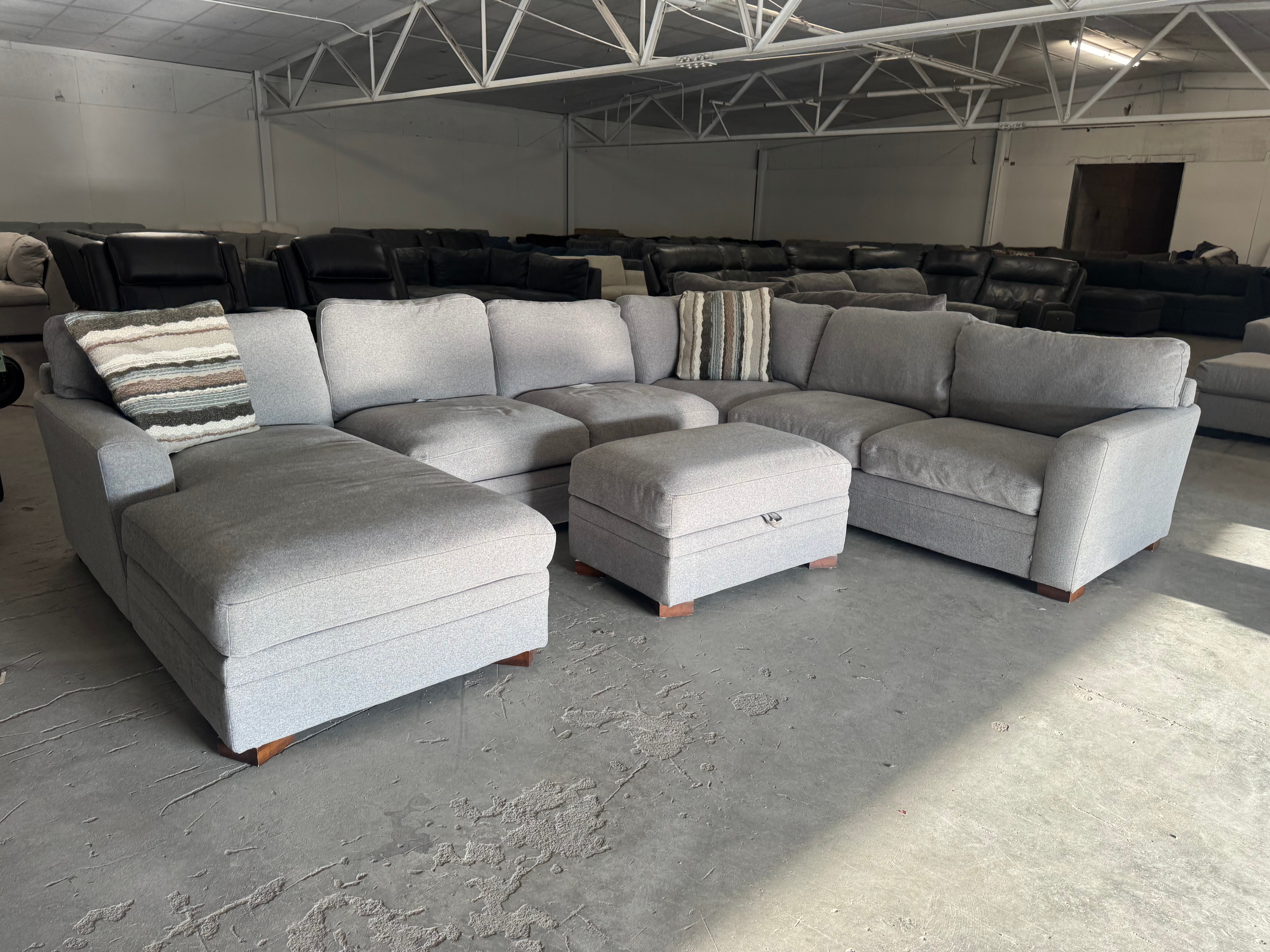 Large Gray U Shape Sectional with Storage Ottoman – Couchy Store